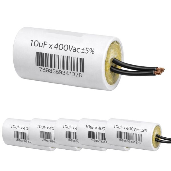 Kit 05 Capacitor 10 Uf 380/400v 2 Fios Metalizado Para Motor Monofasico ...