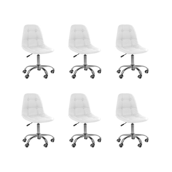 Kit 06 Cadeiras Office Eiffel Botonê Ajustável Base Giratória - Branco ...