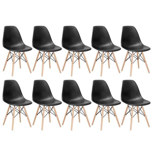 Kit 10 Cadeiras Charles Eames Eiffel Dsw Com Pés De Madeira Clara Preto ...