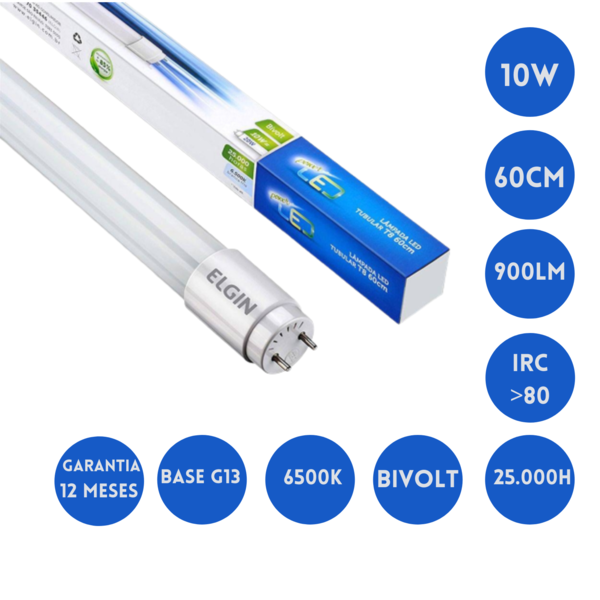Kit 10 Lâmpada Led Tubular 10w 6500k Branco Frio | Leroy Merlin