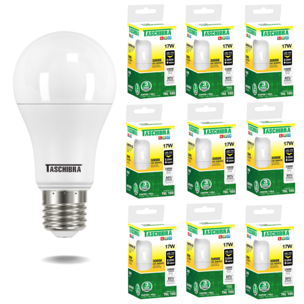 Kit 10 Lâmpadas Led Bulbo Tkl 17w Taschibra E27 Bivolt 3000k Amarelo Quente | Leroy Merlin