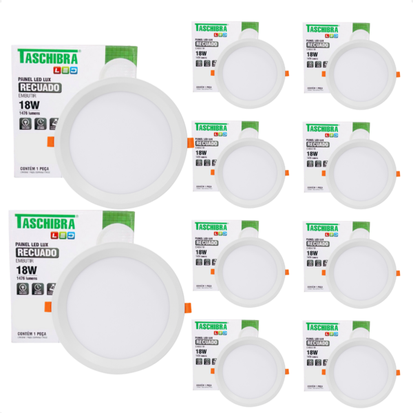 Kit 10 Painel De Led Redondo18w Embutir Recuado 6500k Branco Frio 220 ...