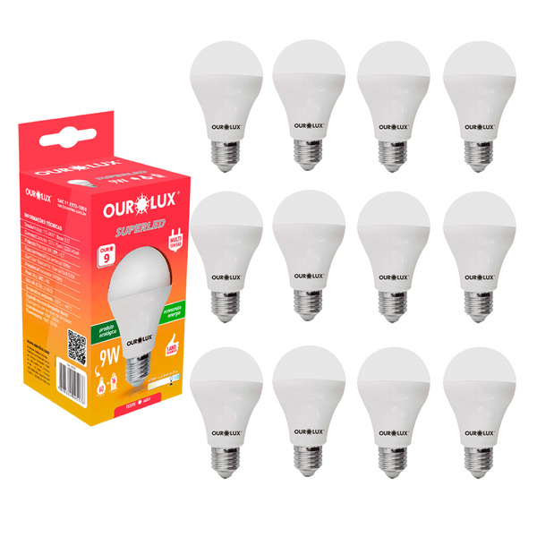 Kit 12 Lâmpada Led Bulbo 9w Branco Frio (6500k) - Ourolux | Leroy Merlin