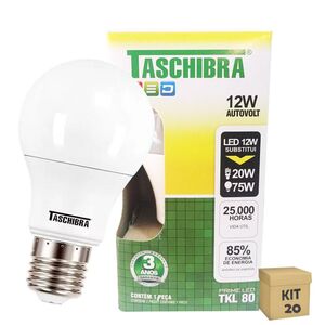 Kit 20 Lâmpada Led Bulbo 12w Branco Quente 3000k Bivolt Taschibra | Leroy Merlin