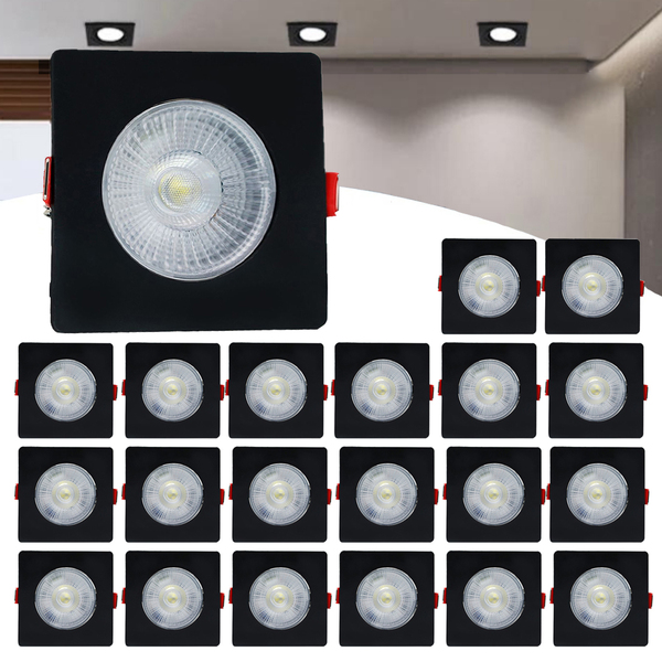 Kit 20 Spot Led 5w Luz Branco Frio Quadrado Preto De Embutir Recuado ...