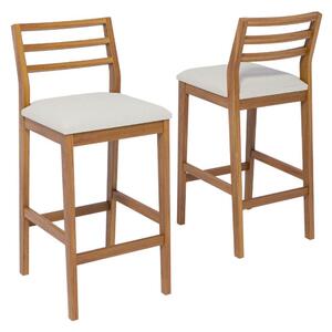 Kit 2 Banquetas Alta Com Encosto Oliva Madeira Maciça Tauari Linho ...