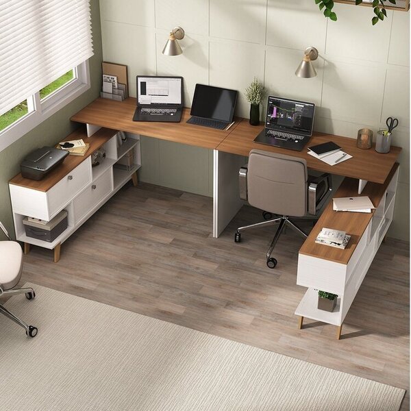 Kit 2 Escrivaninha De Escritório Em L Retrô Duo Com Portas Espresso ...