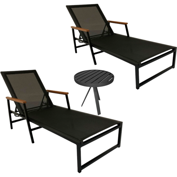 Kit 2 Espreguiçadeiras Alumínio E Tela Sling Amélia Braços De Madeira ...