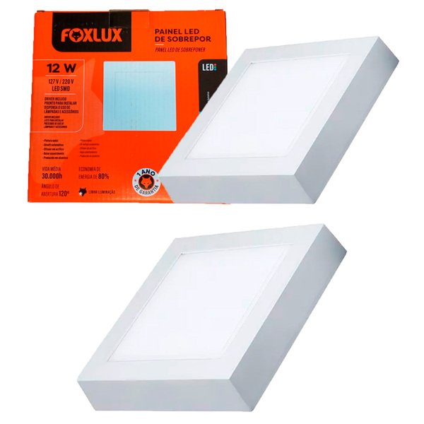 Kit 2 Painel Led Quadrado Sobrepor 12w 6500k Bivolt Foxlux | Leroy Merlin