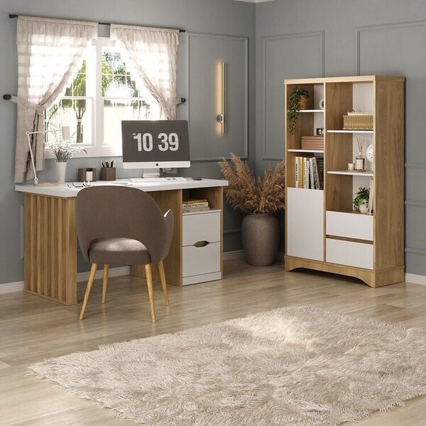 Kit 2 Peças Com Escrivaninha Florence Com Pés Ripado E Estante Multiuso ...