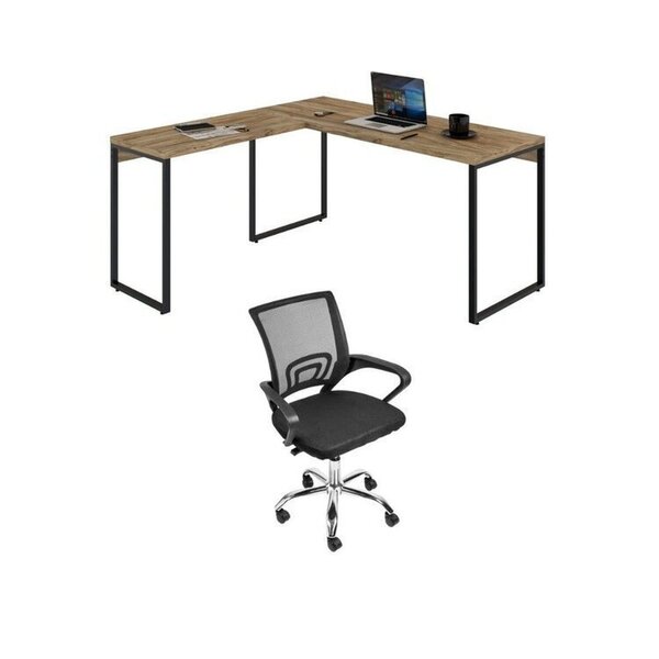 Kit 2 Peças Com Mesa Escritório Em L Industrial 150cm Kuadra E Cadeira ...