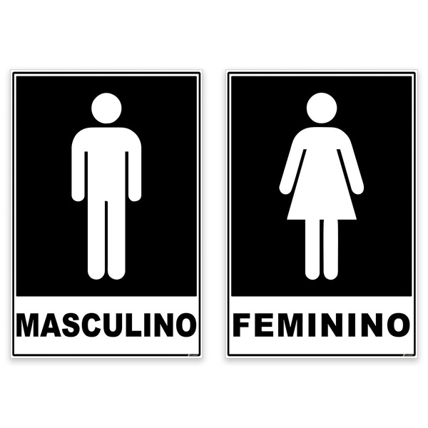 Kit 2 Placas Banheiro Masculino E Feminino Sanitário 20x15cm | Black ...