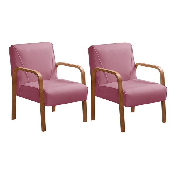 Kit 2 Poltronas Anita Conjunto Cadeiras Moderna Braço Madeira Rosa 280 ...