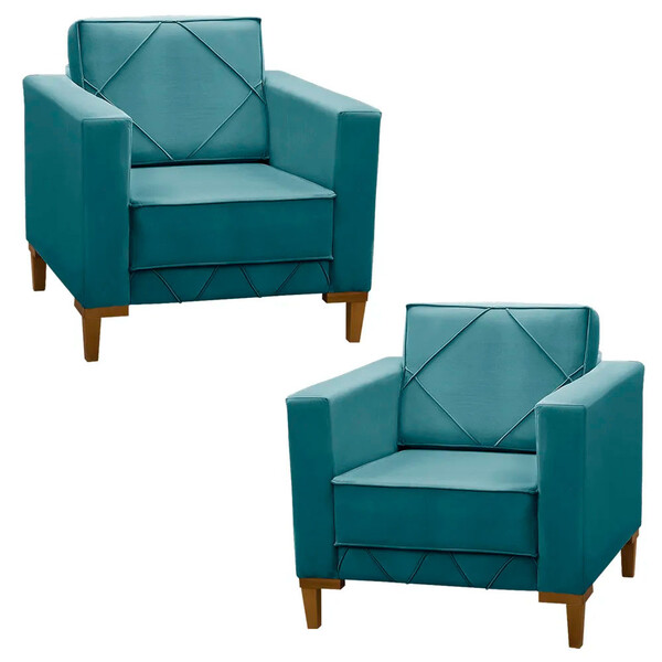 Kit 2 Poltronas Decorativa Sarah Veludo Turquesa Ciano Star Confort ...