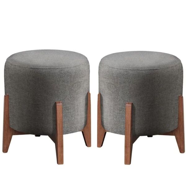 Kit 2 Puff Decorativos Recepção Redondo Raika Linho Cinza | Leroy Merlin