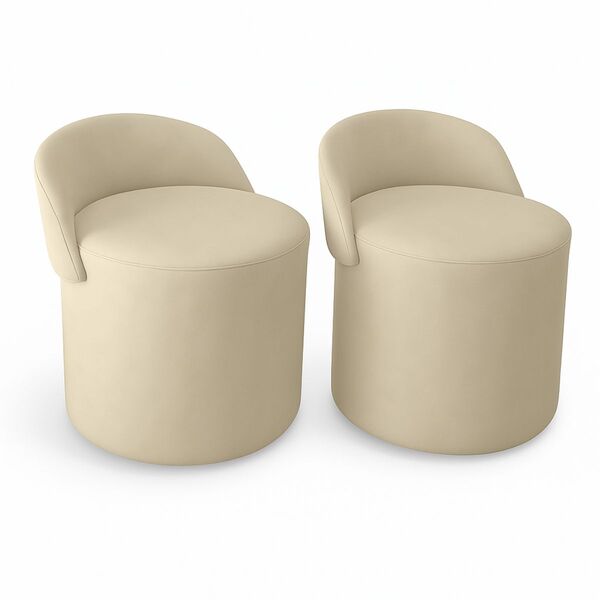 Kit 2 Puff Encosto Orgânico Linho Quarto Sala Estar Redondo Bege ...