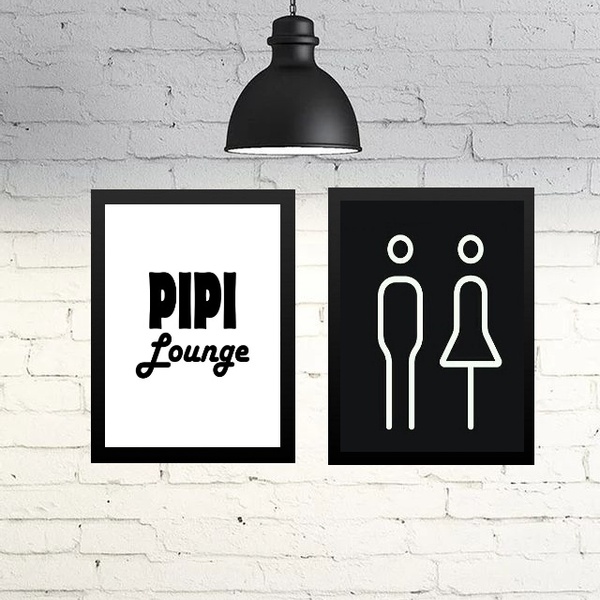 Kit 2 Quadros Banheiro Unissex - Pipi Lounge 24x18cm - Com Vidro ...