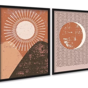 Kit 2 Quadros Sol Lua Vintage Boho 33x24cm Moldura Branca | Leroy Merlin