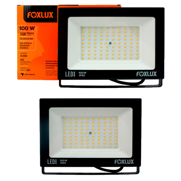 Kit 2 Refletor Led Foxlux 100w 3000k Bivolt Preto | Leroy Merlin