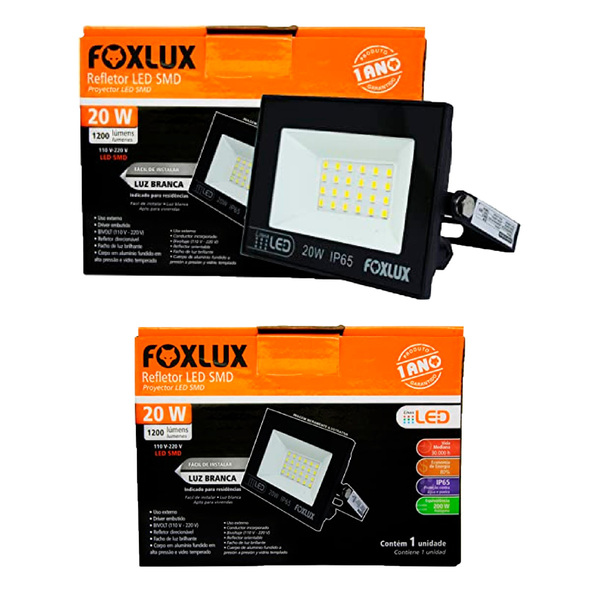 Kit 2 Refletor Led Foxlux 20w 6500k Bivolt Preto | Leroy Merlin