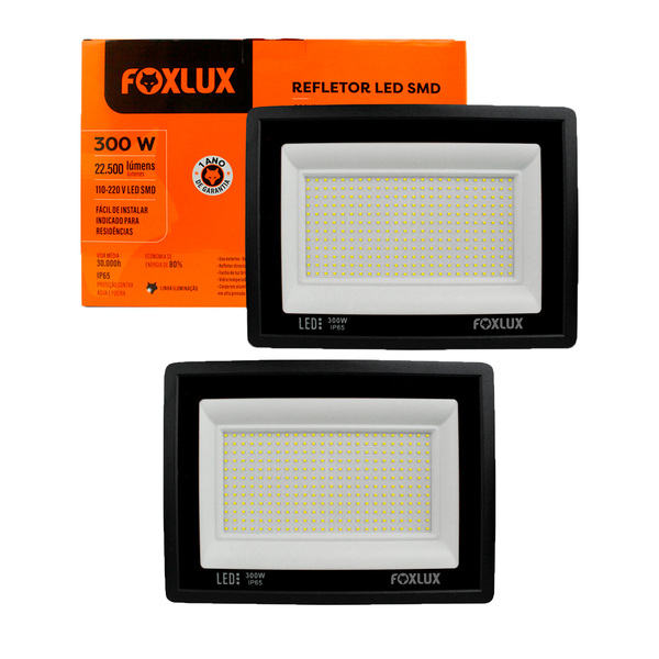Kit 2 Refletor Led Foxlux 300w 6500k Bivolt Preto | Leroy Merlin