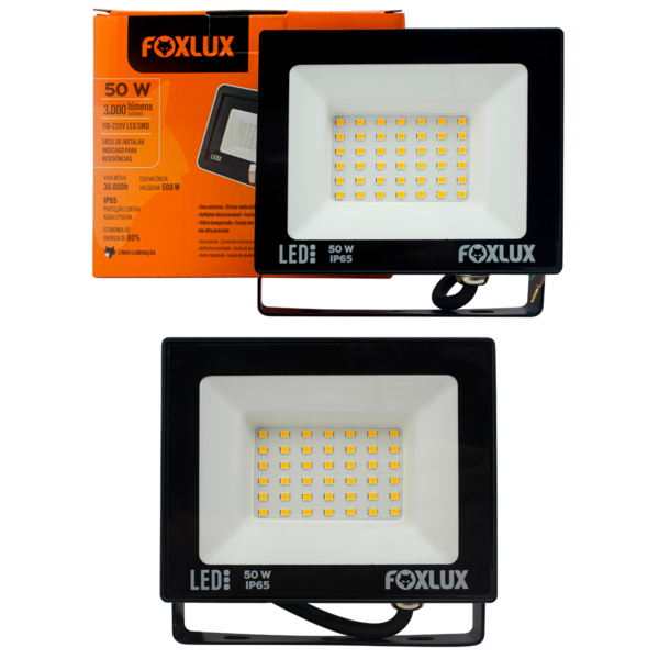 Kit 2 Refletor Led Foxlux 50w 3000k Bivolt Preto | Leroy Merlin