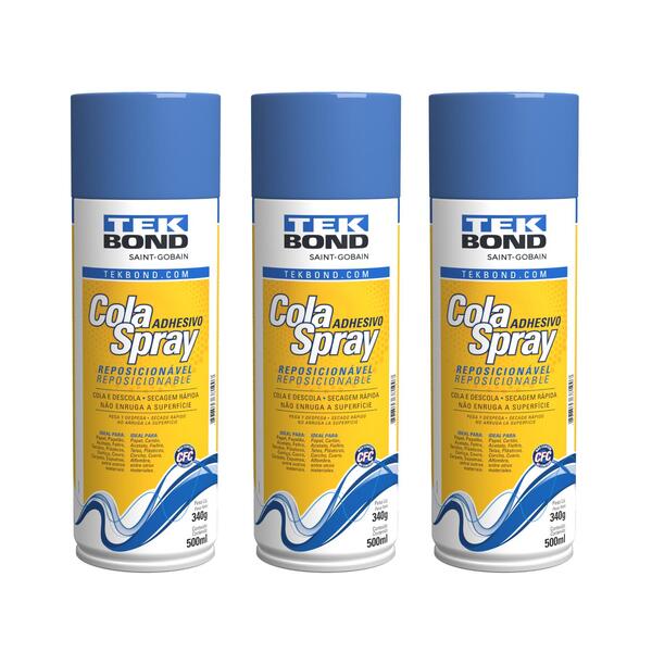 Kit 3 Cola Spray Reposicionável 340g 500ml - Tekbond | Leroy Merlin
