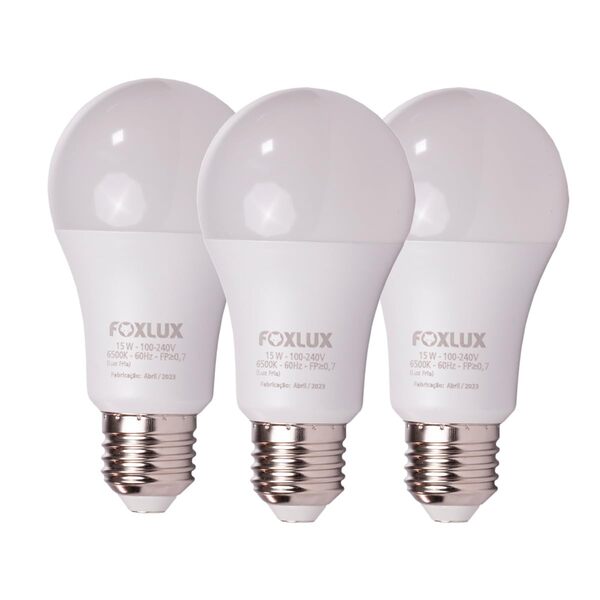Kit 3 Lâmpada Led Bulbo Foxlux E-27 15w 6500k Bivolt | Leroy Merlin
