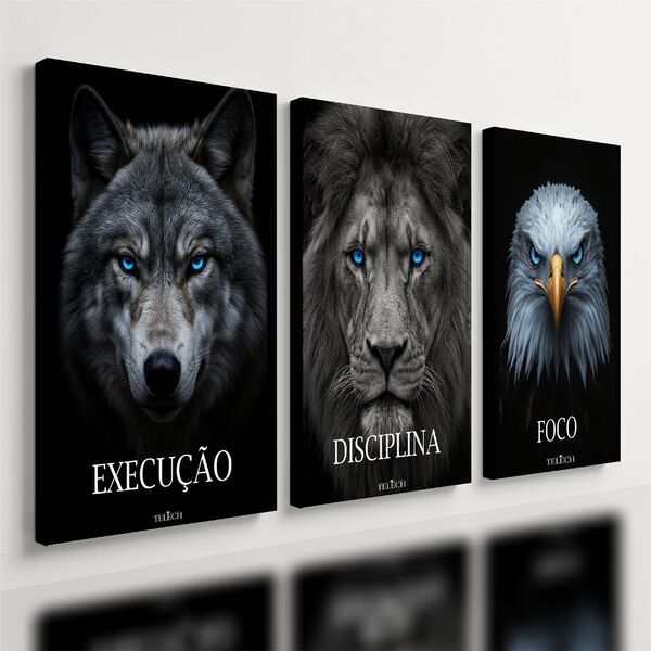 Kit 3 Quadro Decorativo Disciplina Execução Foco Leão Luxo 40x28cm ...