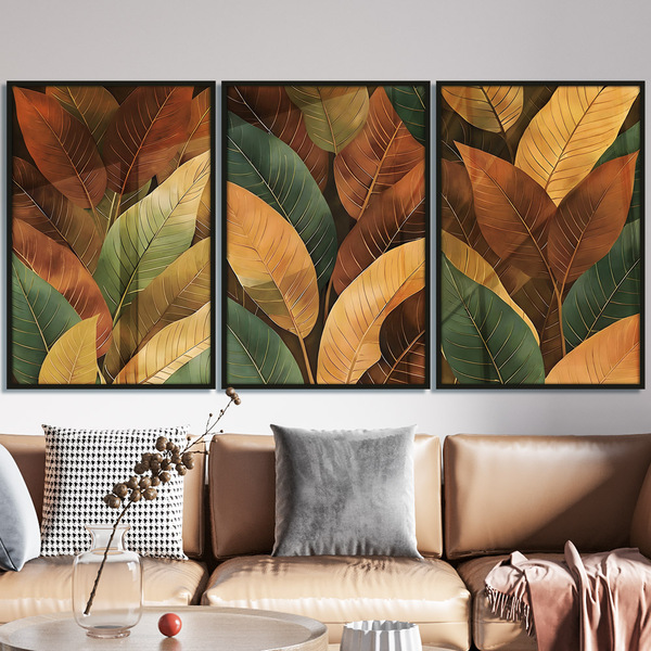 Kit 3 Quadros Decorativos Folhas Outono Moldura Premium Preta 50x75 Sem ...
