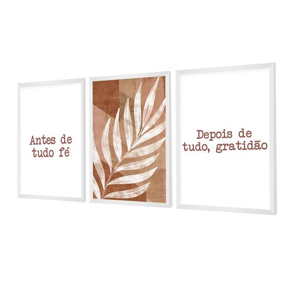 Kit 3 Quadros Decorativos Frases Fé Boho Abstrato | Leroy Merlin