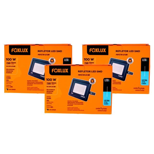 Kit 3 Refletor Led Foxlux 100w 6500k Bivolt | Leroy Merlin