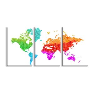 Kit 3 Telas Decorativas Mapa Mundi Geométrico Colorido | Leroy Merlin