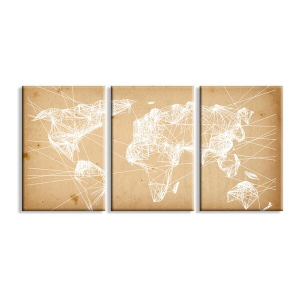 Kit 3 Telas Decorativas Mapa Mundi Line Drawing | Leroy Merlin