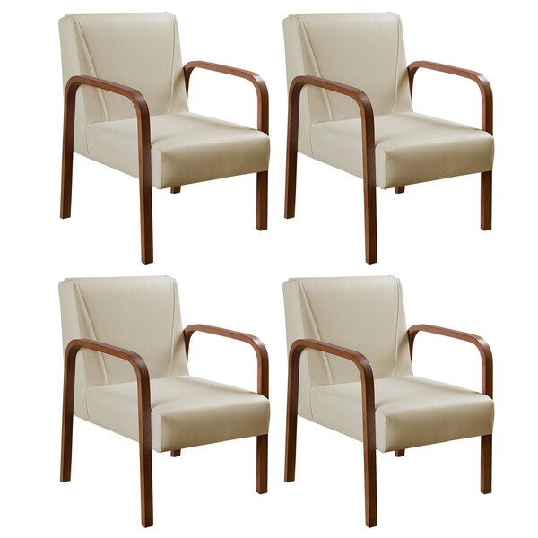 Kit 4 Poltronas Anita Conjunto Cadeiras Moderna Braço Madeira Bege 370 ...