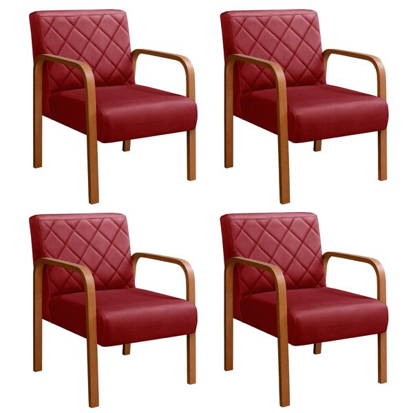 Kit 4 Poltronas Cadeira Decorativa Sala, Recepção Lara Vermelho Suede ...