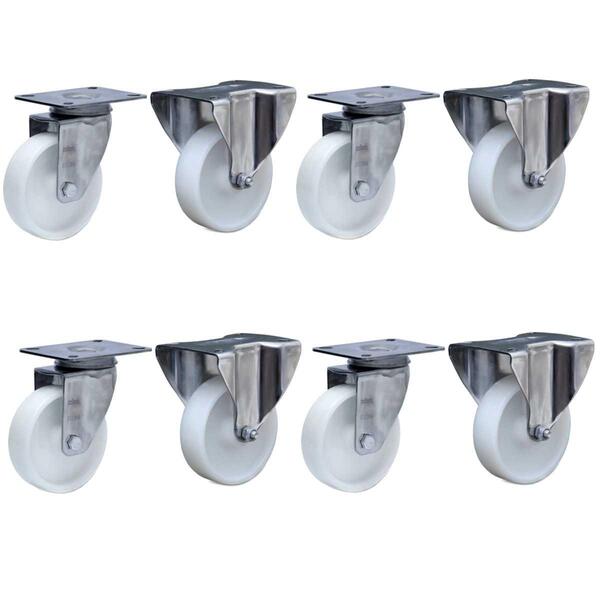 Kit 4 Rodízio Série 12 Inox Placa Fixa 76mm - Nylon 150kg + 4 Rodízio ...