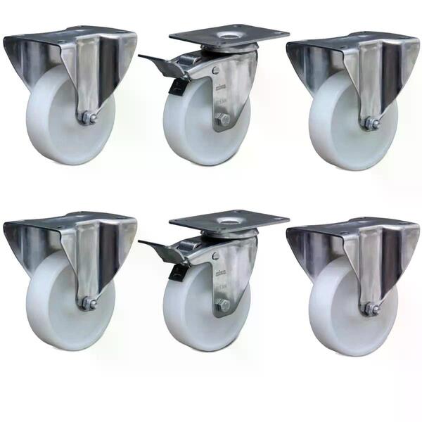 Kit 4 Rodízio Série 12 Inox Placa Fixa 76mm - Nylon 150kg - Colson + 2 ...