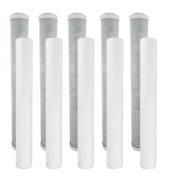 Kit 5 Carbon Block 20'' + 5 Polipropileno Liso 20'' 10 Micra Branco ...