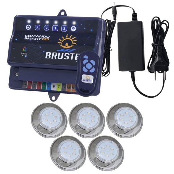 Kit 5 Hiper Led Rgb 9w Inox Piscina + Comando - Brustec | Leroy Merlin