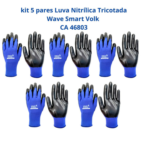 Kit 5 Luva Nitrílica Tricotada Wave Smart Volk Ca 46803 M | Leroy Merlin