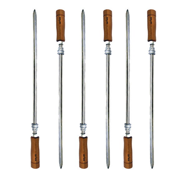 Kit 6 Espetos Simples Churrasco 57 Cm Aço Inox Cabos Madeira Eucalipto ...