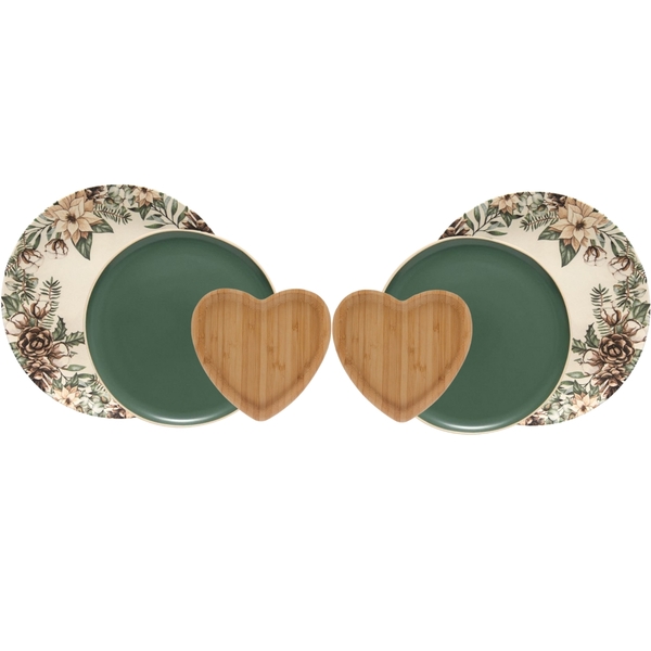 Kit 6 Peças Mesa Posta Casal Prato Raso Floral E De Sobremesa Com ...