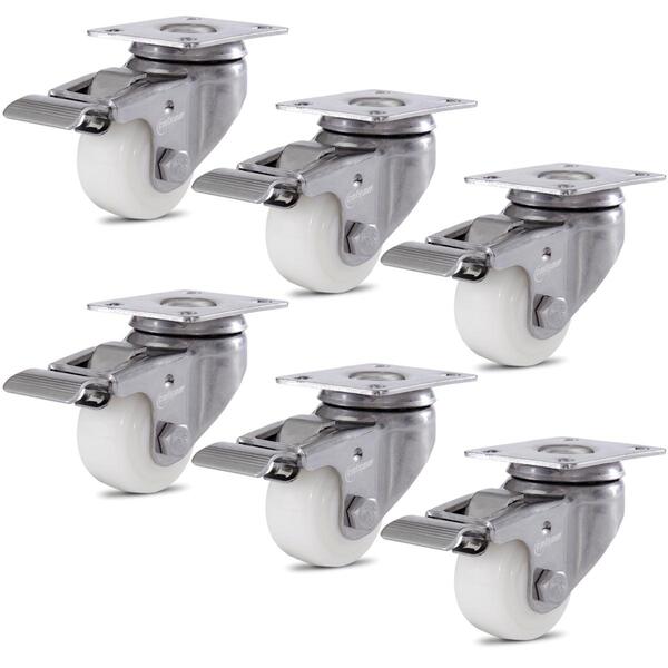 Kit 6 Rodízios Série 10 Inox Placa 50mm Nylon Com Freio 300kg - Colson ...