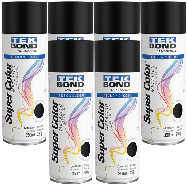 Kit 6 Tinta Spray Metálico Super Color Preto 350ml | Leroy Merlin