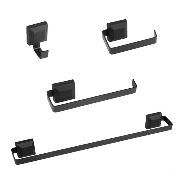 Kit Acessórios Banheiro 4 Peças Quadrado Preto Fosco Suporte Toalha ...