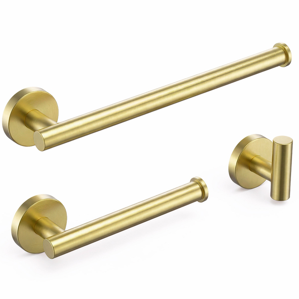 Kit Acessórios Banheiro Lavabo 3 Peças Tubular Aço Inox Venice Dourado ...