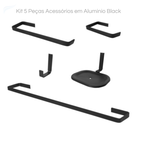 Kit Acessórios Para Banheiro 5 Peças Quadrado Alumínio E Inox Black ...