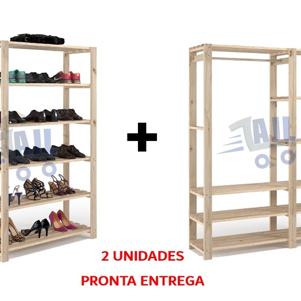 Kit Aparador + Arara Dupla Guarda Roupa Arara Cabideiro Closet ...