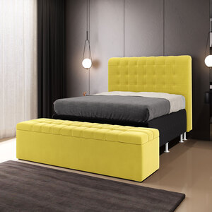 Kit Cabeceira Rana 160 Queen E Calçadeira Alpha Z-004 Sued Amarelo ...